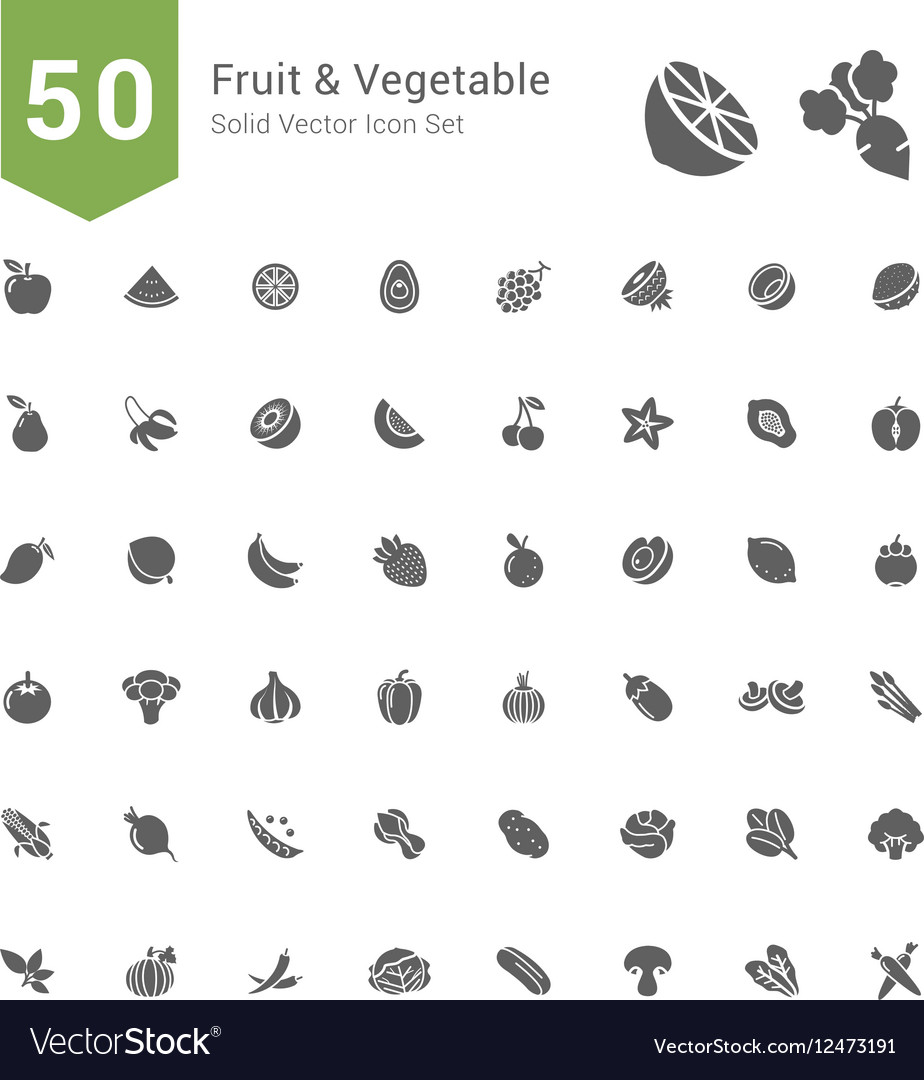 Fruit and vegetable solid icon set Royalty Free Vector Image