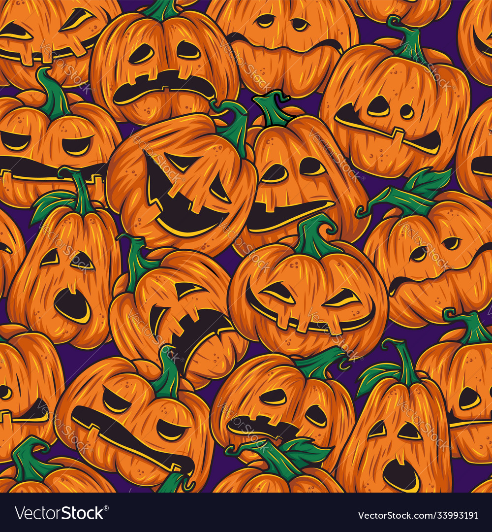 Pattern with halloween pumpkin face emotion Vector Image