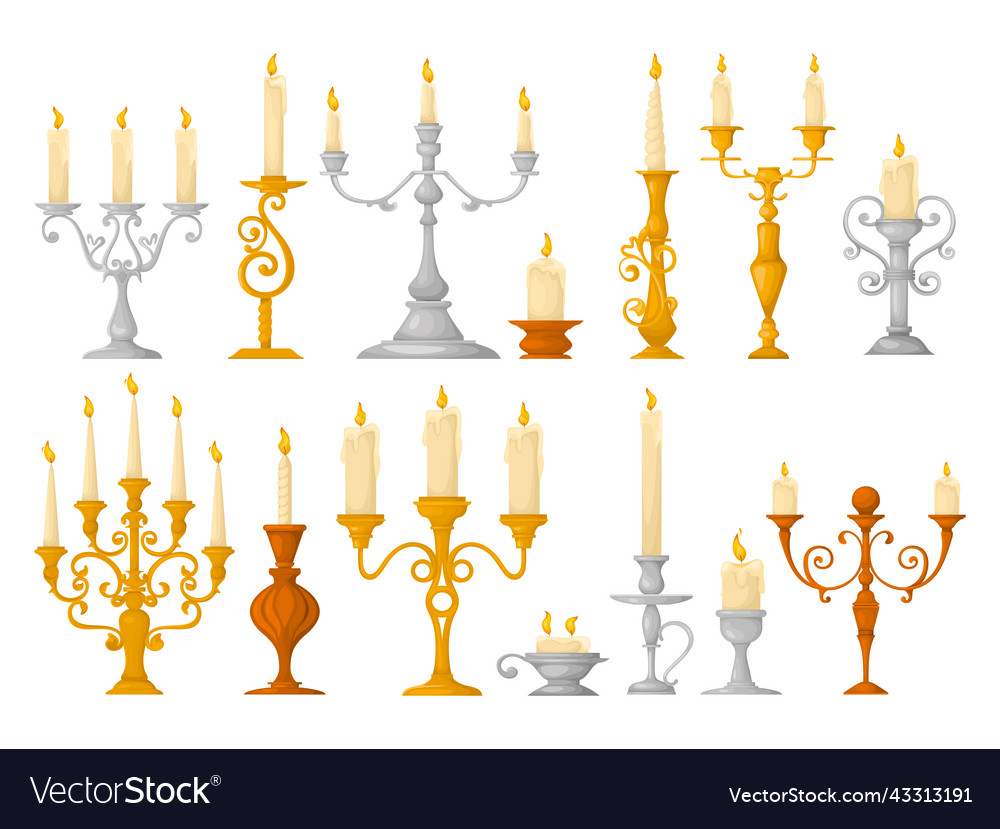 Retro Candle Holders Set Royalty Free Vector Image