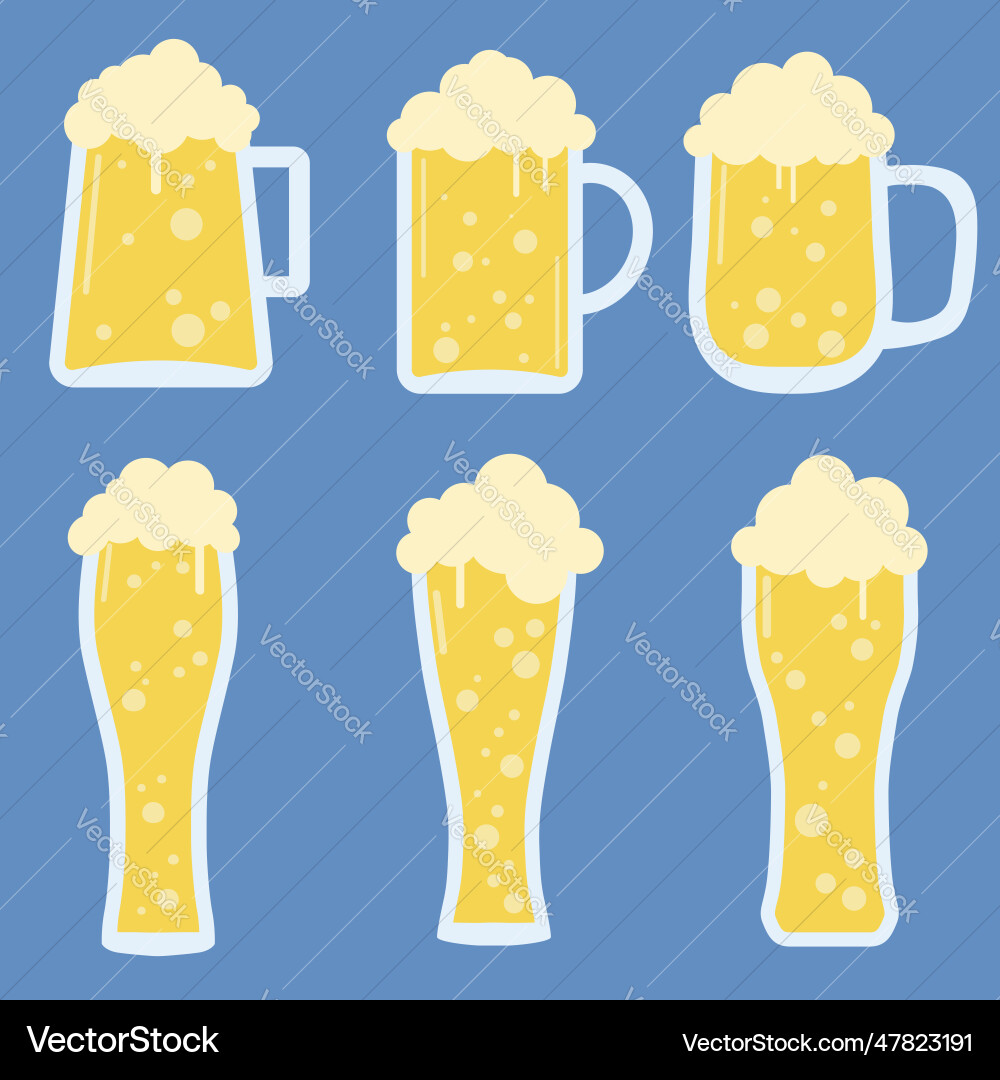 Set of different kind cold fresh full beer Vector Image