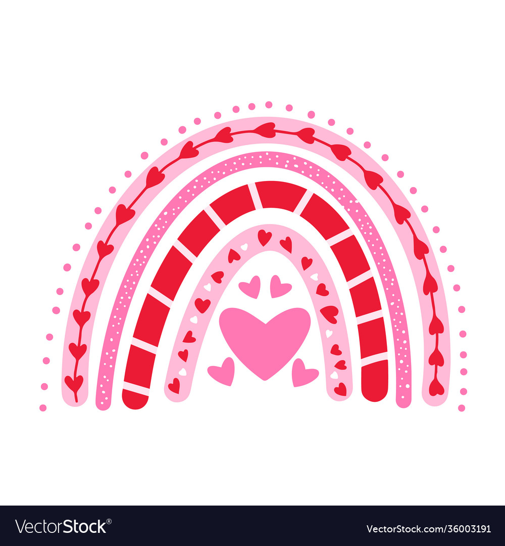 Valentines rainbow with hearts hand drawn cute Vector Image