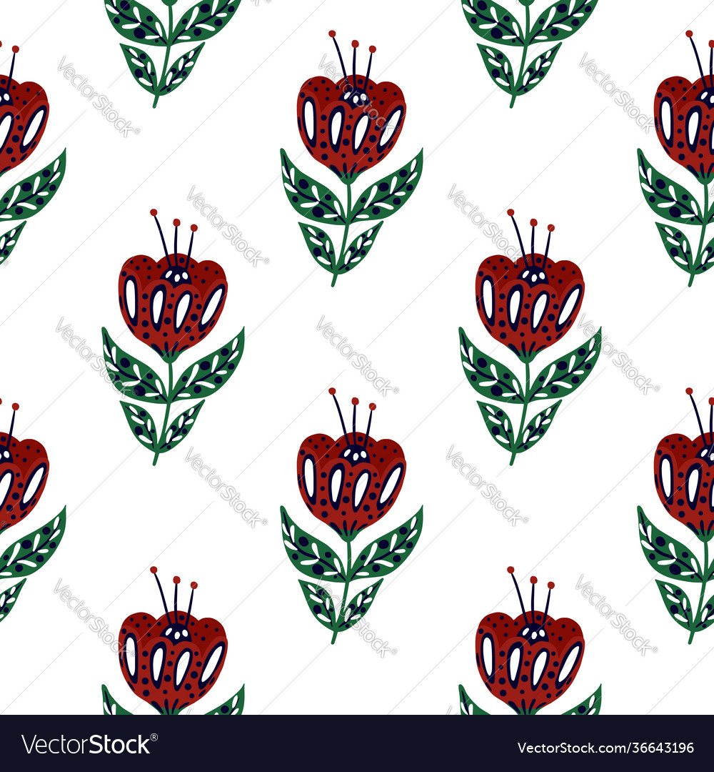 Botanic isolated seamless pattern with red folk Vector Image