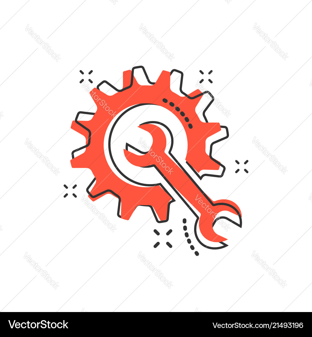 Cartoon service tool icon in comic style cogwheel Vector Image