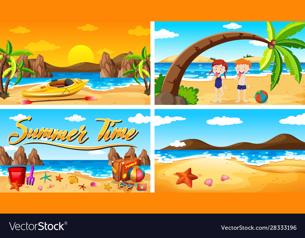 Four background scenes with summer theme Vector Image
