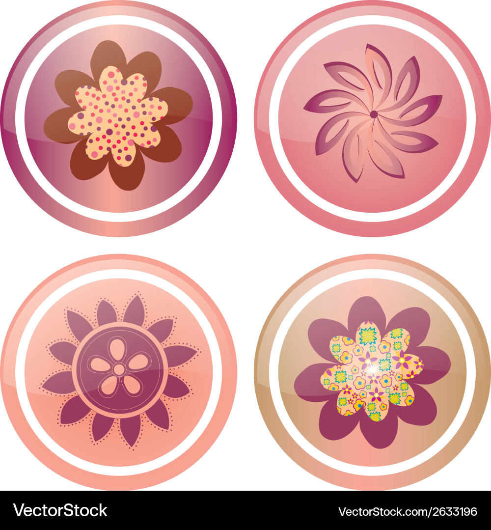 Four round icons with different styles flowers Vector Image
