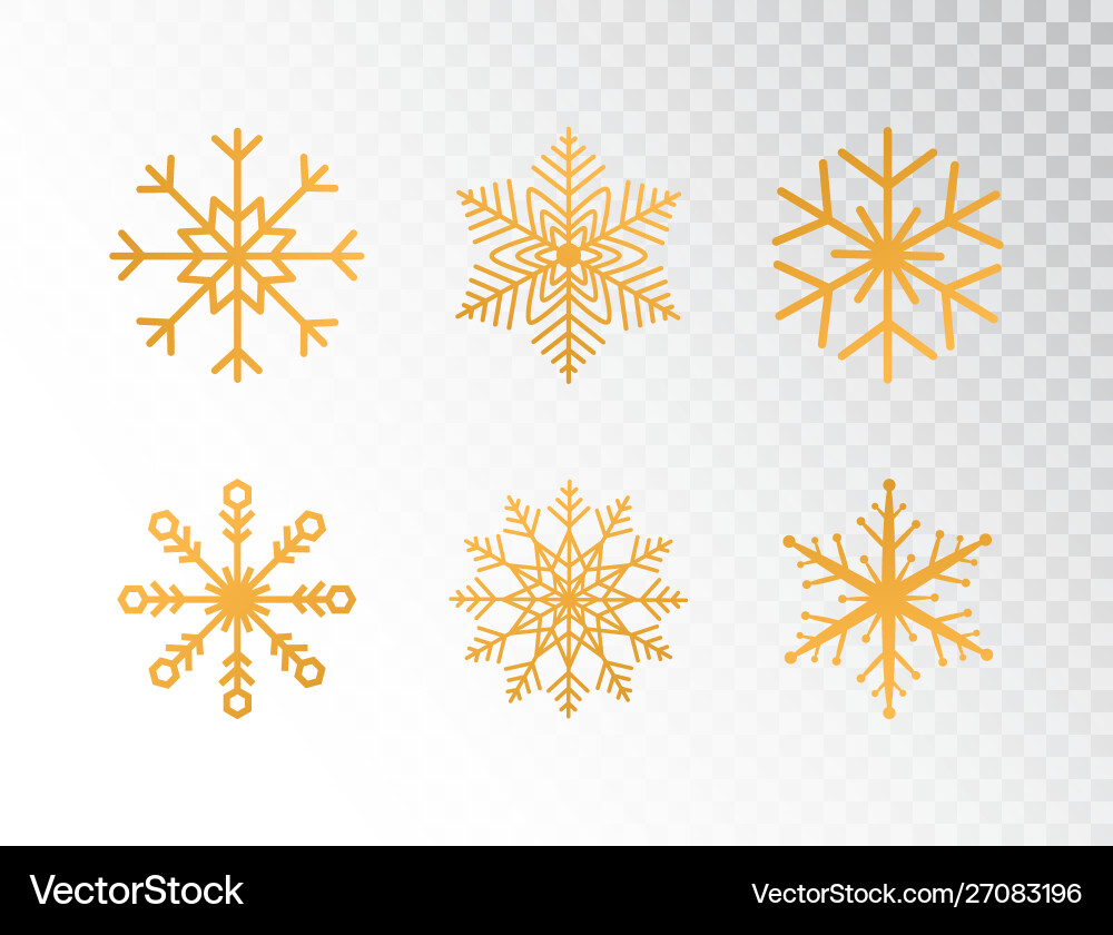 Golden snowflakes set on transparent background Vector Image