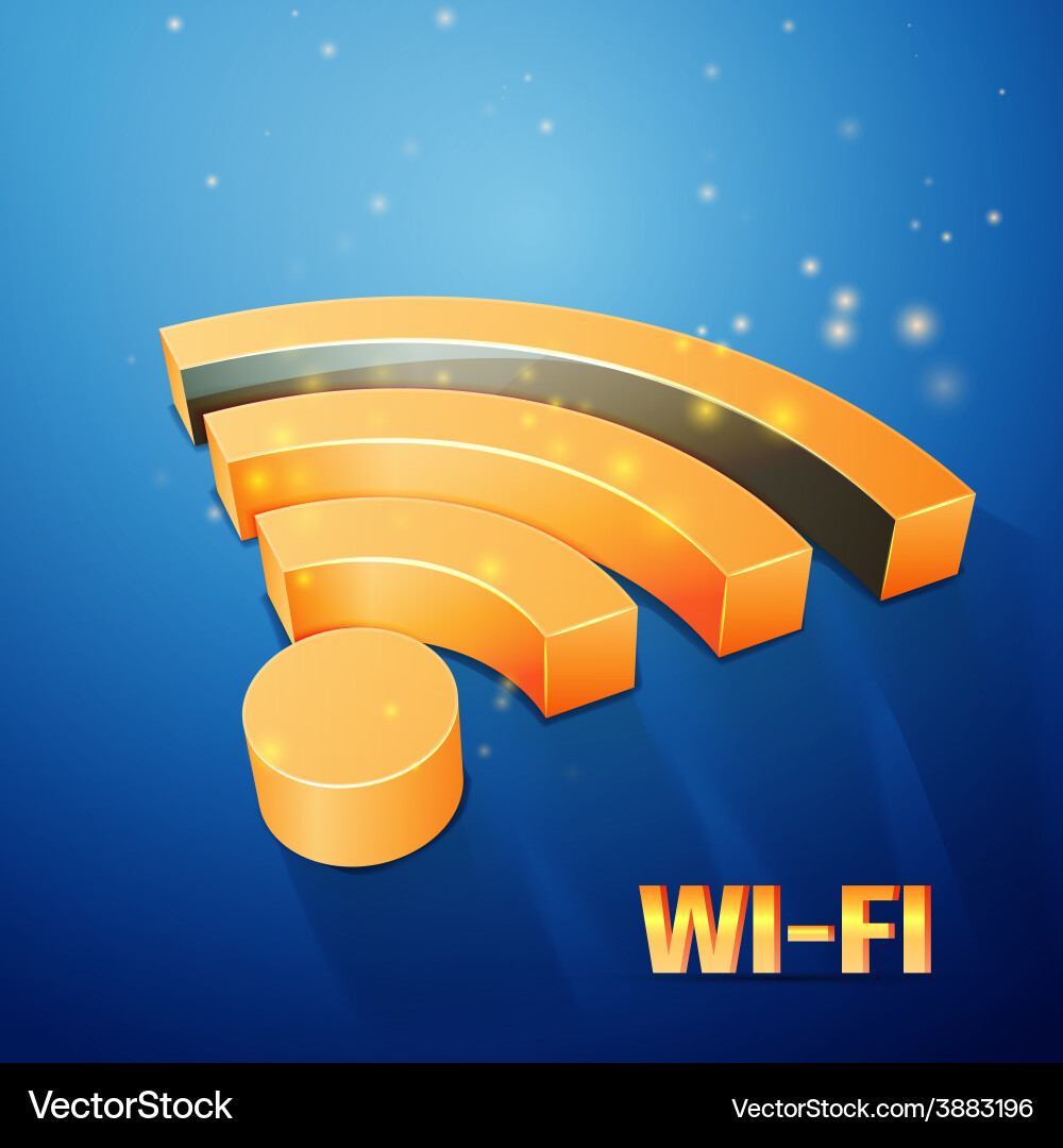Orange wi-fi symbol on blue background Royalty Free Vector