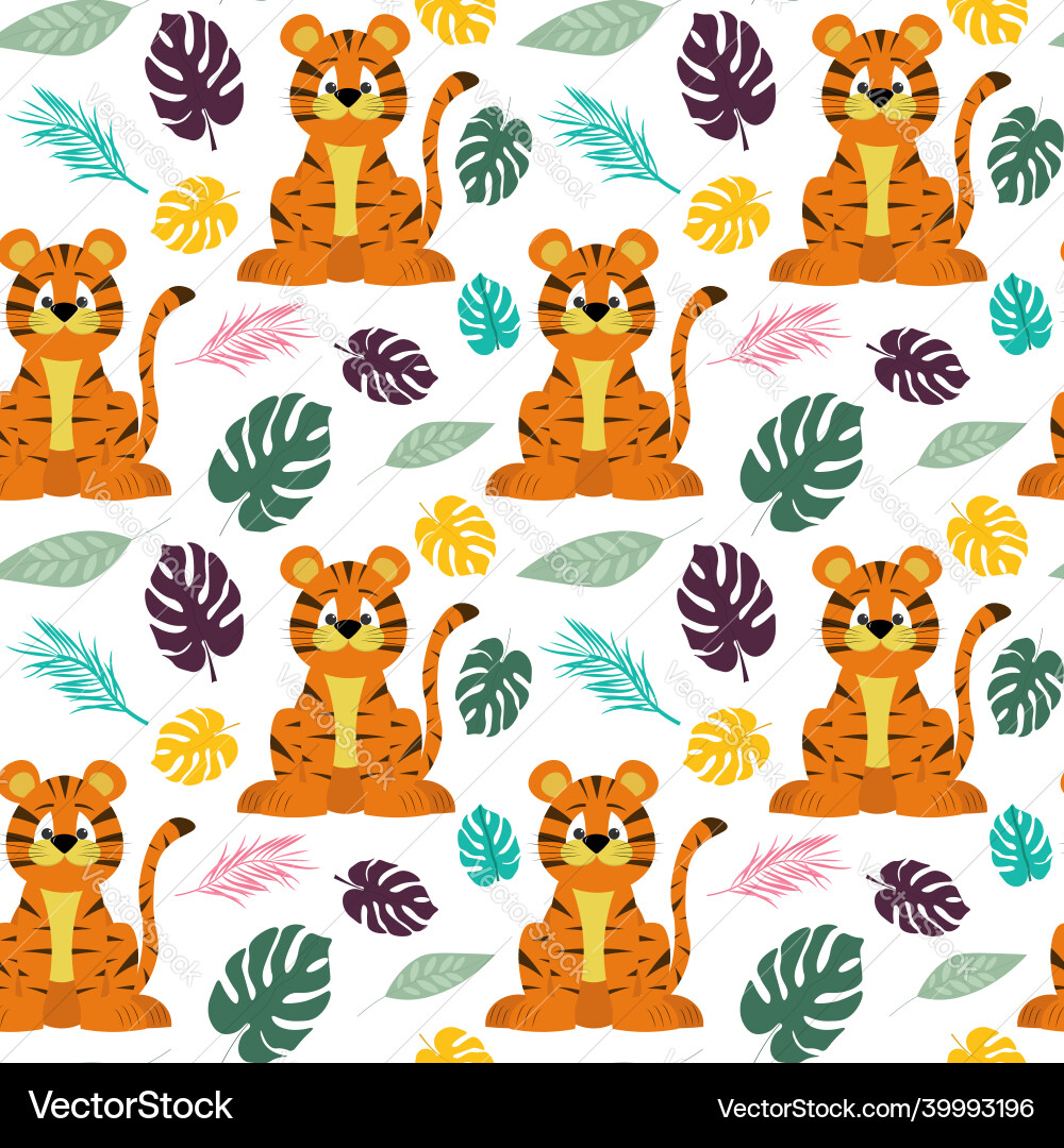 Pattern with tigers and palm leaves little Vector Image