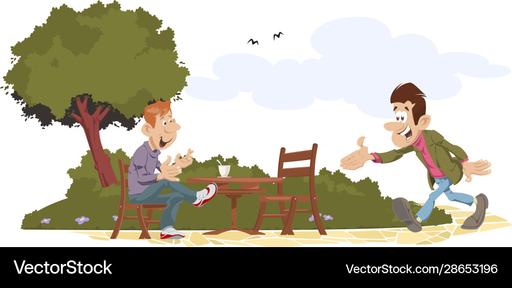 Two friends meeting in park Royalty Free Vector Image