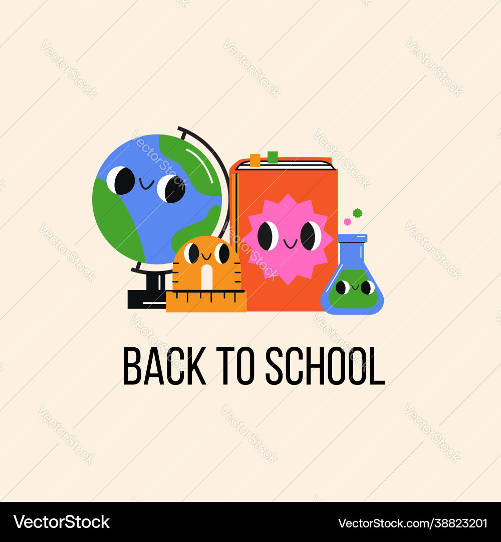 Back to school banner with funny cartoon objects Vector Image