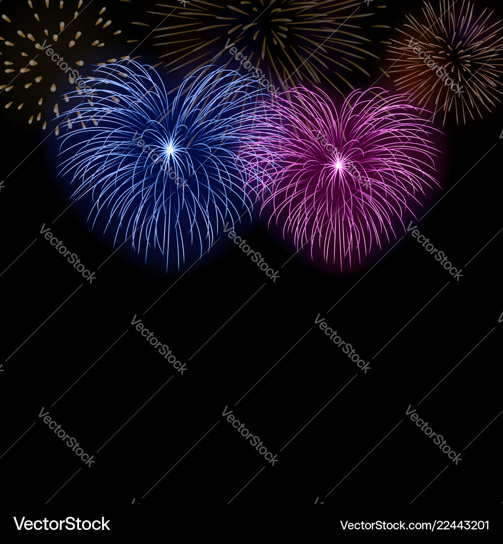 Beautiful heart-fireworks cute background card Vector Image