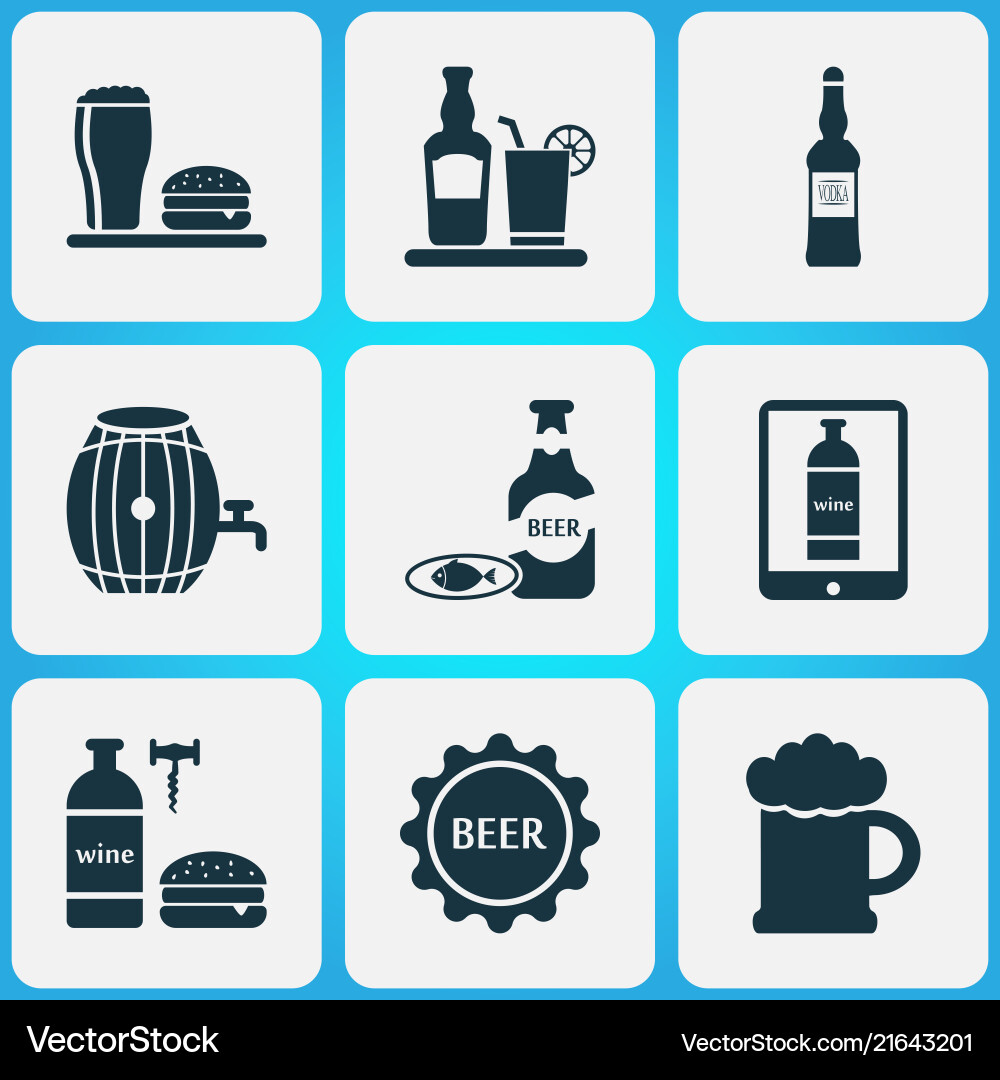 Beverages icons set with lunch tequila beer Vector Image