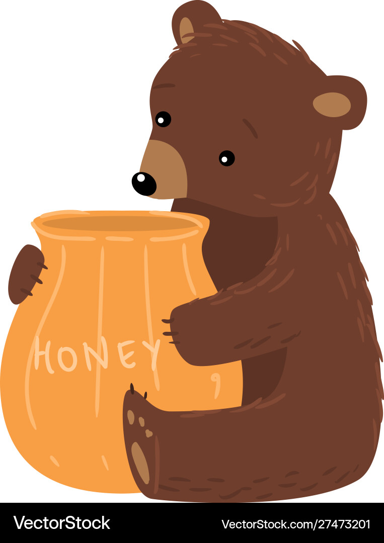 Brown bear sitting and holding barrel honey Vector Image