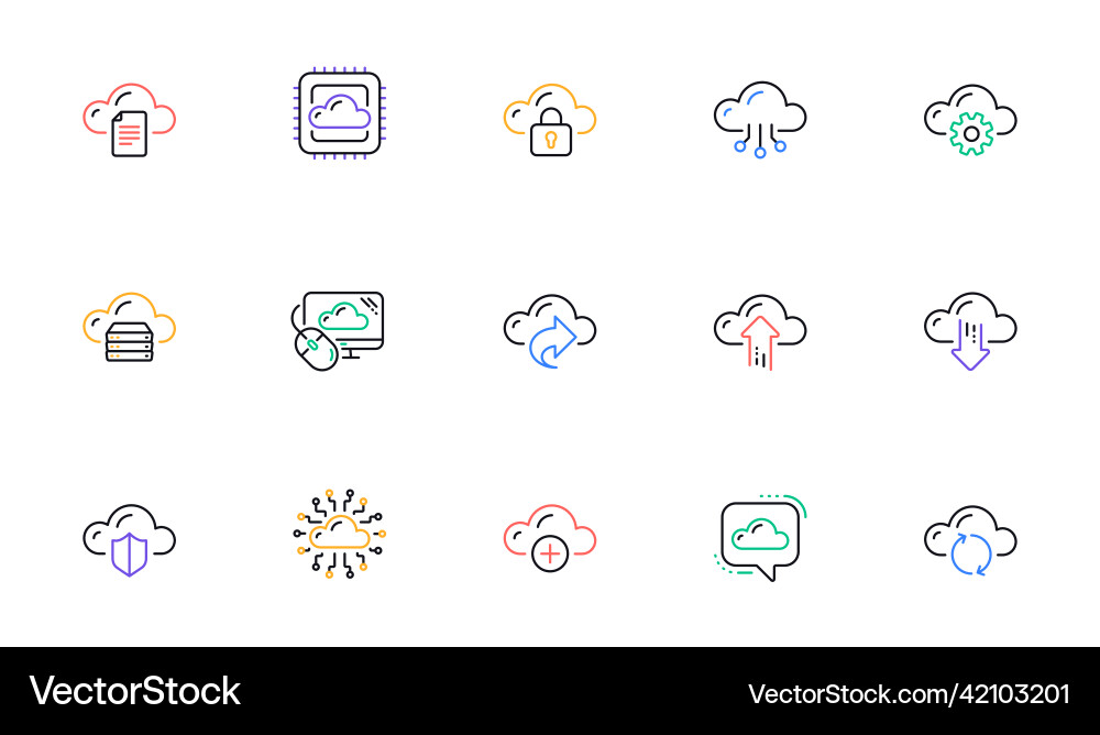 Cloud data and technology icons hosting Royalty Free Vector
