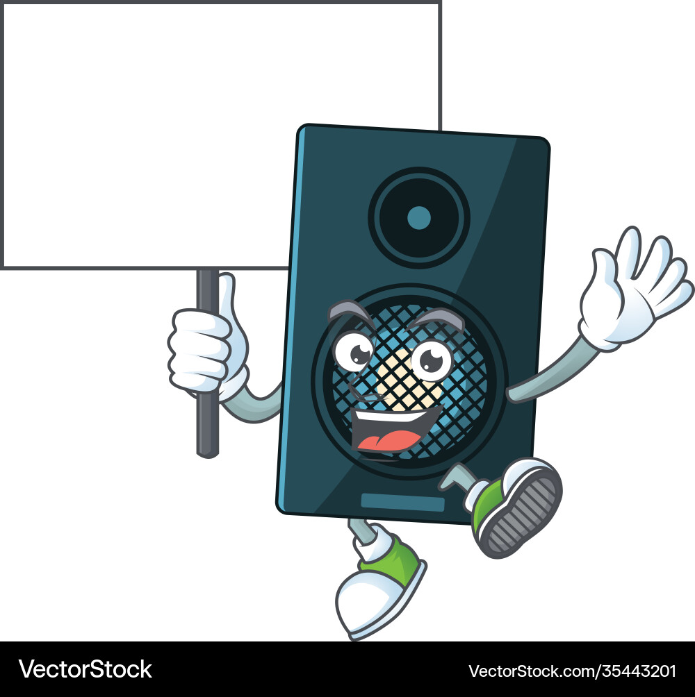 Cute sound system mascot smiley with rise up board