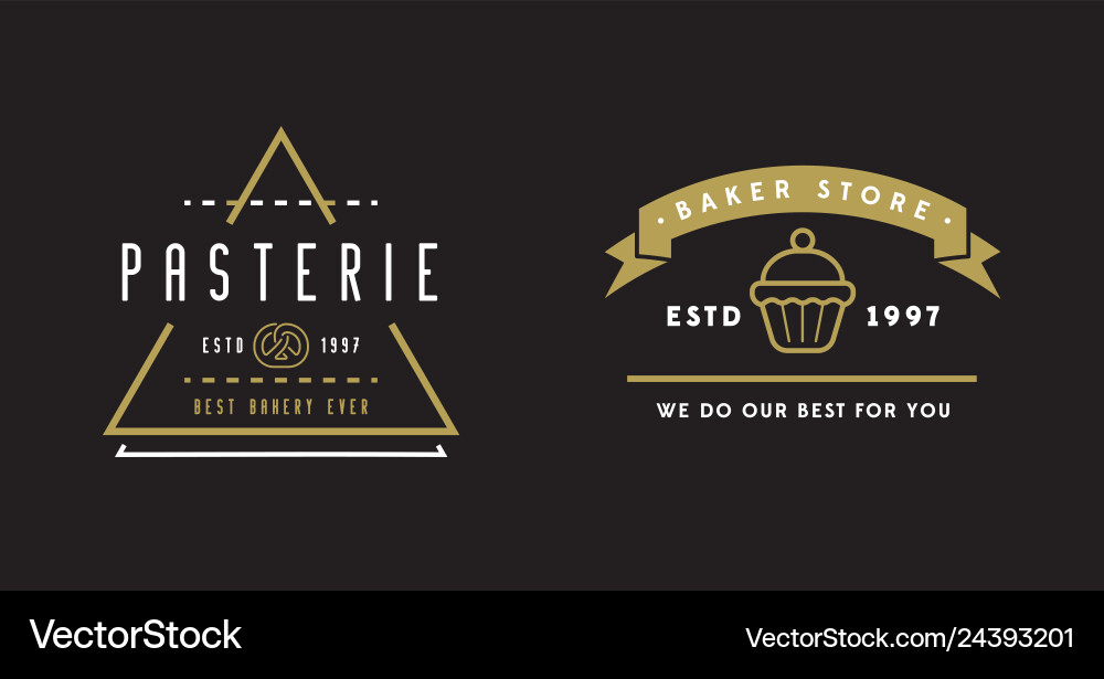 Double set of bakery pastry elements shop sign Vector Image