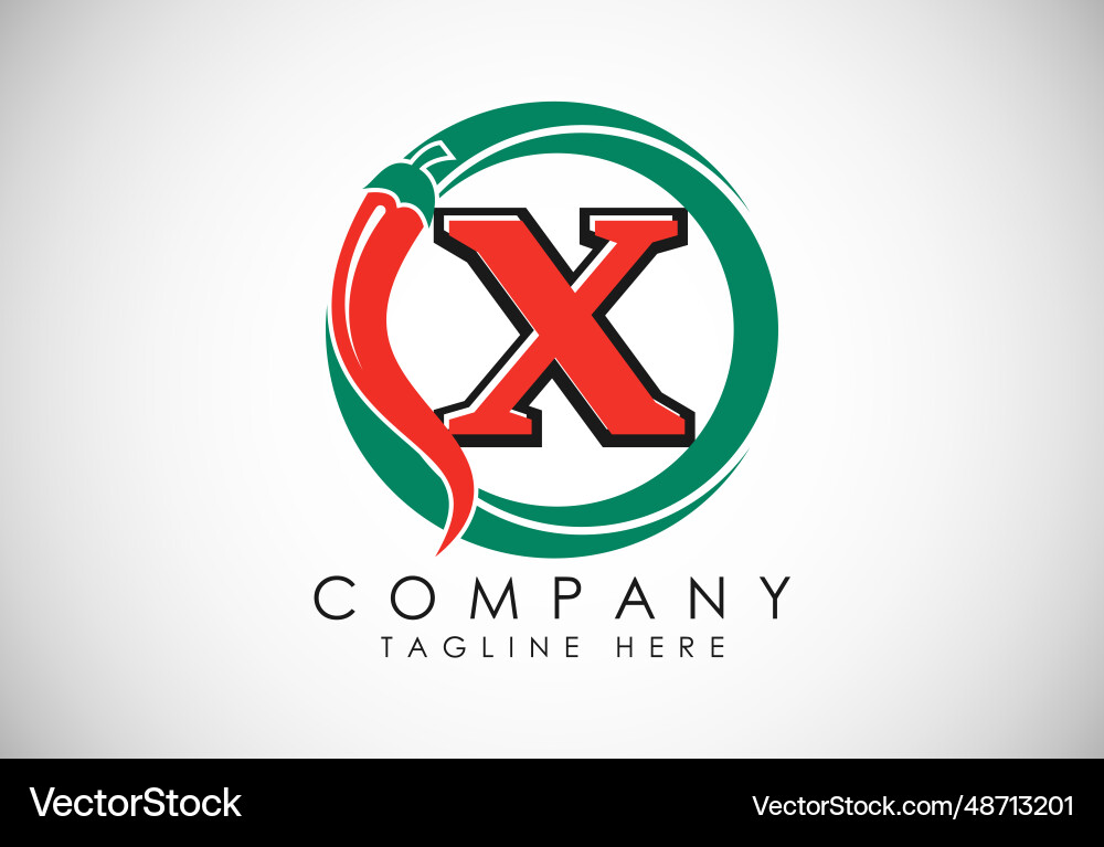 English alphabet x with red chilli logo design Vector Image