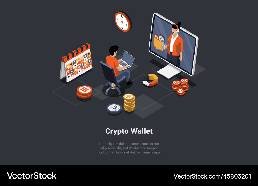 Female character buy cryptocurrency and hold Vector Image
