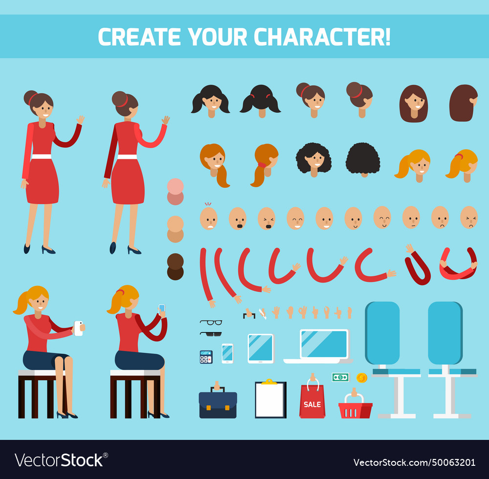 Female character constructor flat composition Vector Image