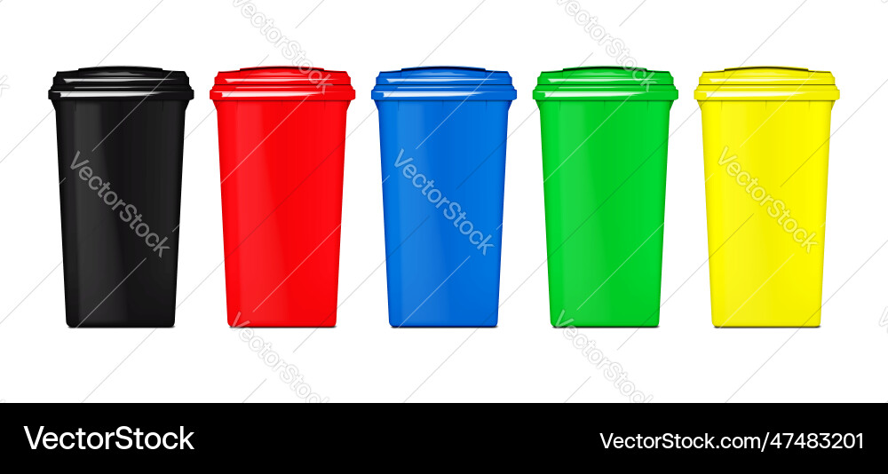 Outdoor plastic dustbin color mockup set colour Vector Image