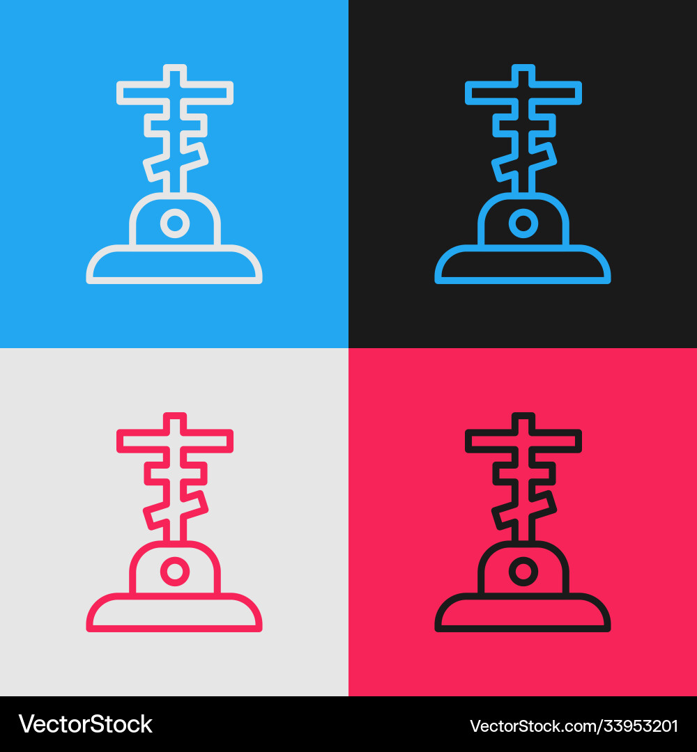 Pop art line grave with cross icon isolated Vector Image