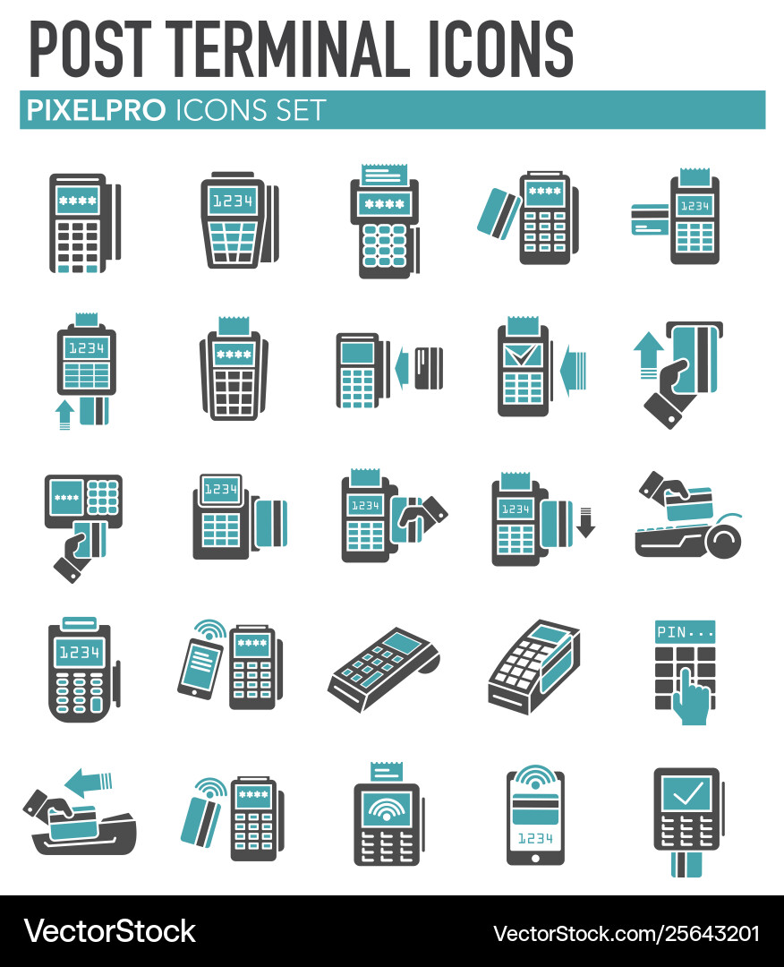 Pos terminal icons set on background for graphic Vector Image
