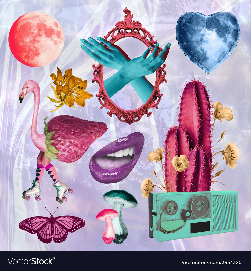 Retro collage element set printable Royalty Free Vector