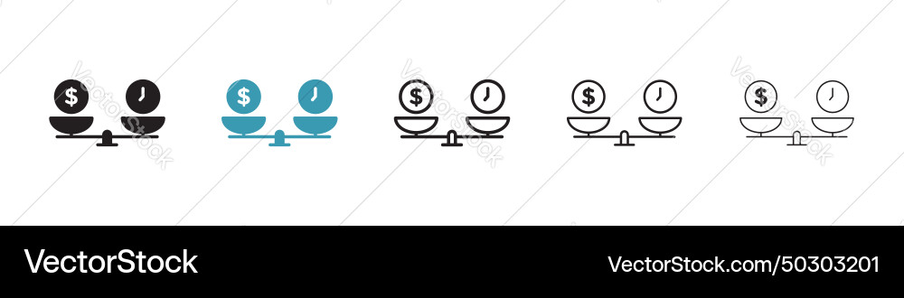 Time and money scale icon set financial value Vector Image