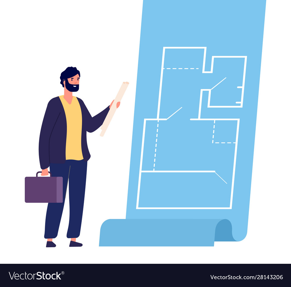 Architect with project man engineer Royalty Free Vector