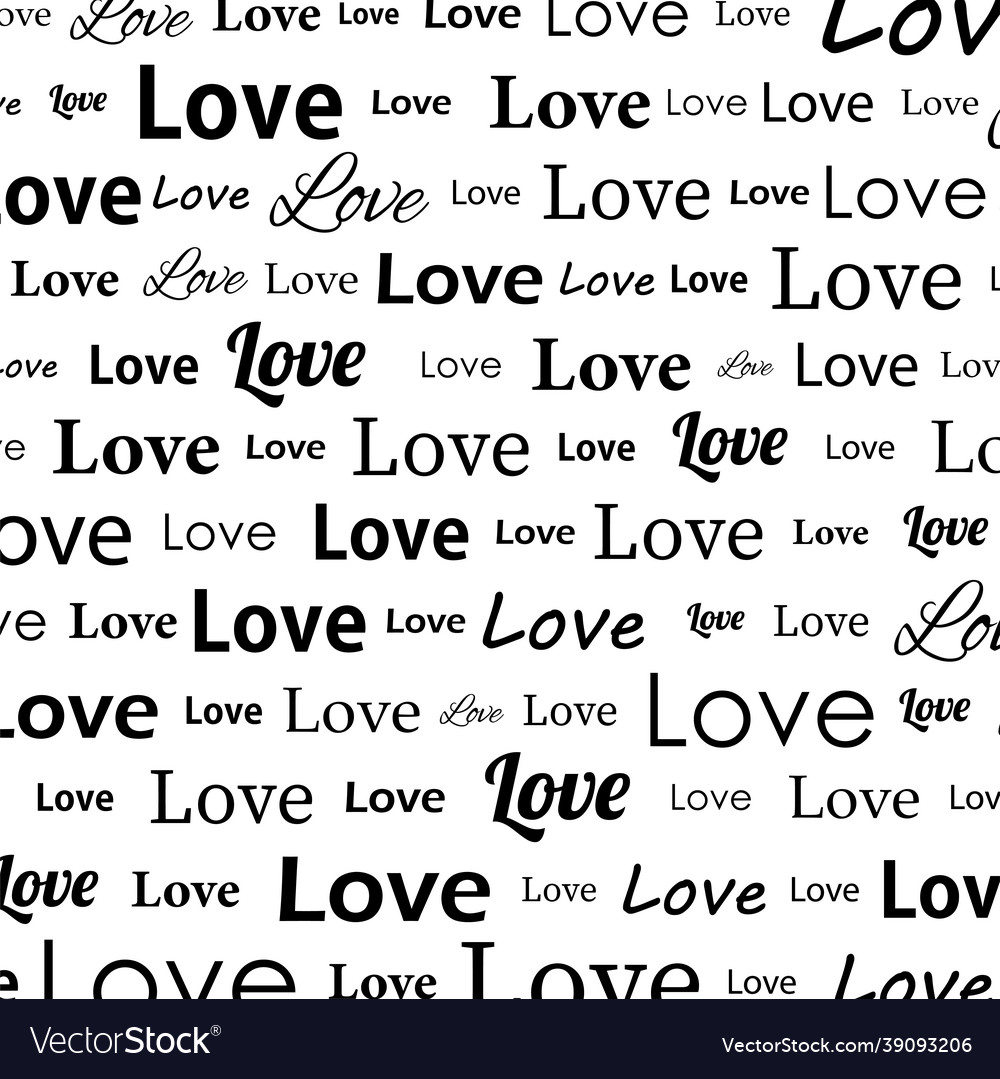 Black love text pattern background Royalty Free Vector Image