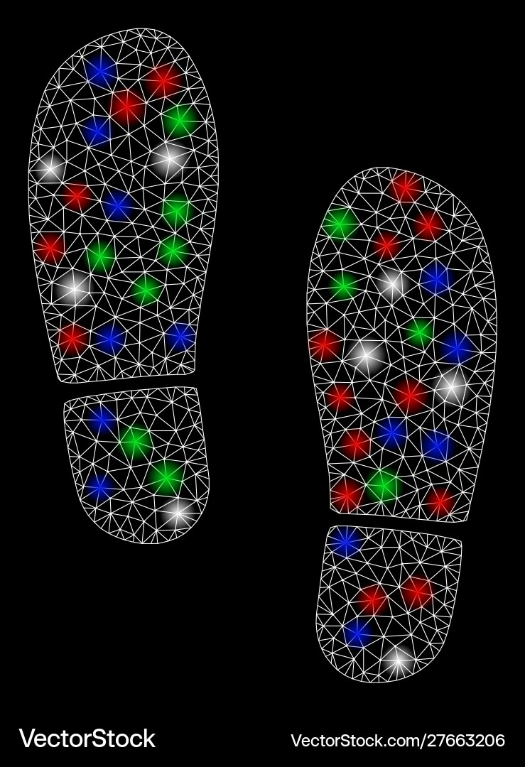 Bright mesh wire frame boot footprints with flash Vector Image