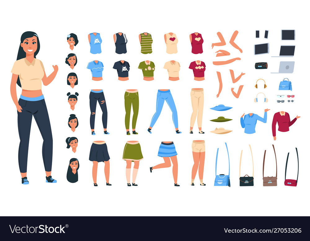 Cartoon Character Constructor Woman Animation Set Vector Image The