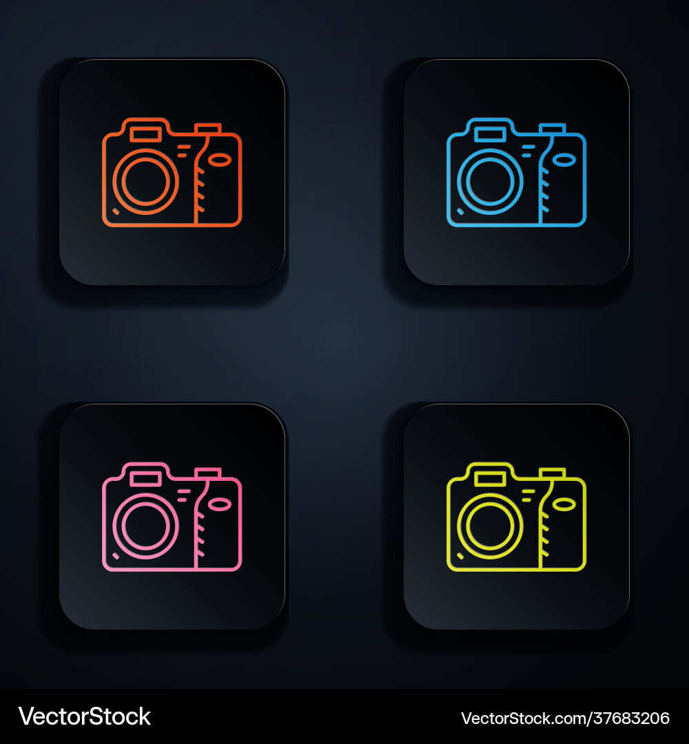 Color neon line photo camera icon isolated Vector Image