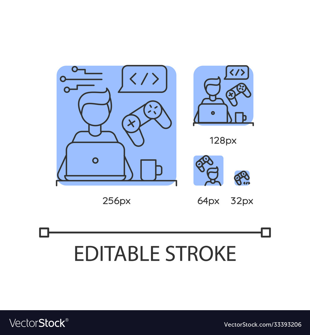 Game developer blue linear icons set Royalty Free Vector