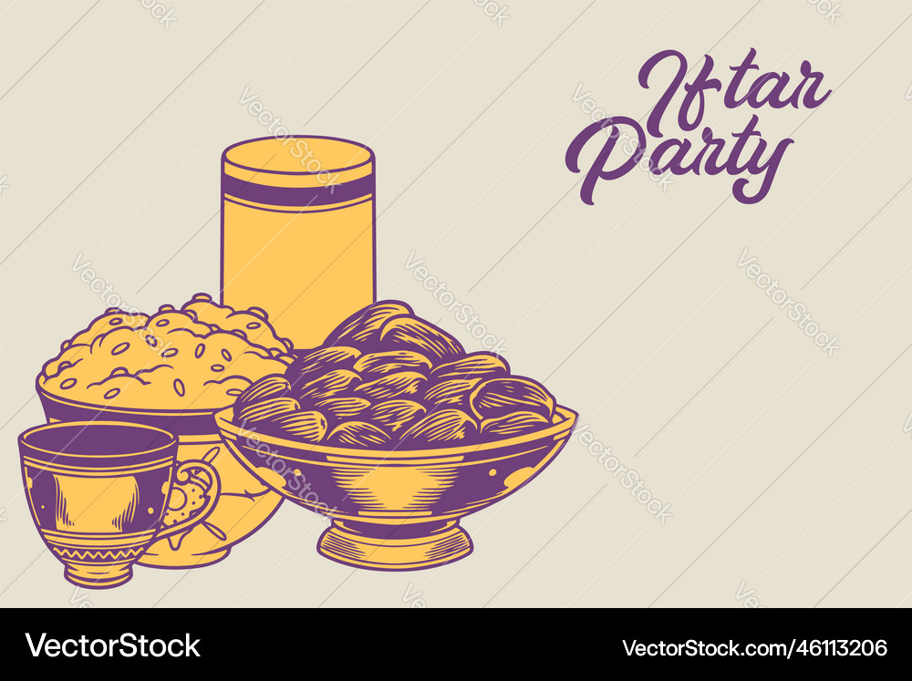 Hand drawn of iftar party ramadan kareem elements Vector Image