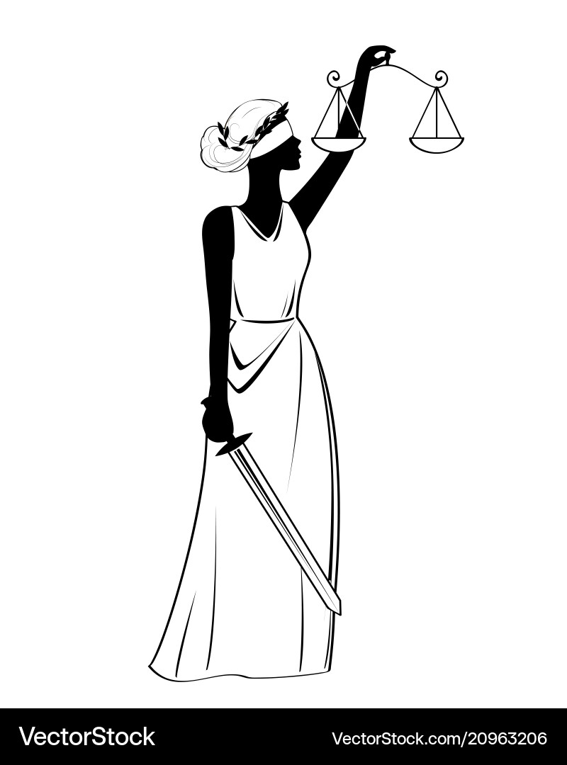 Justice statue icon black sign on isolated Vector Image