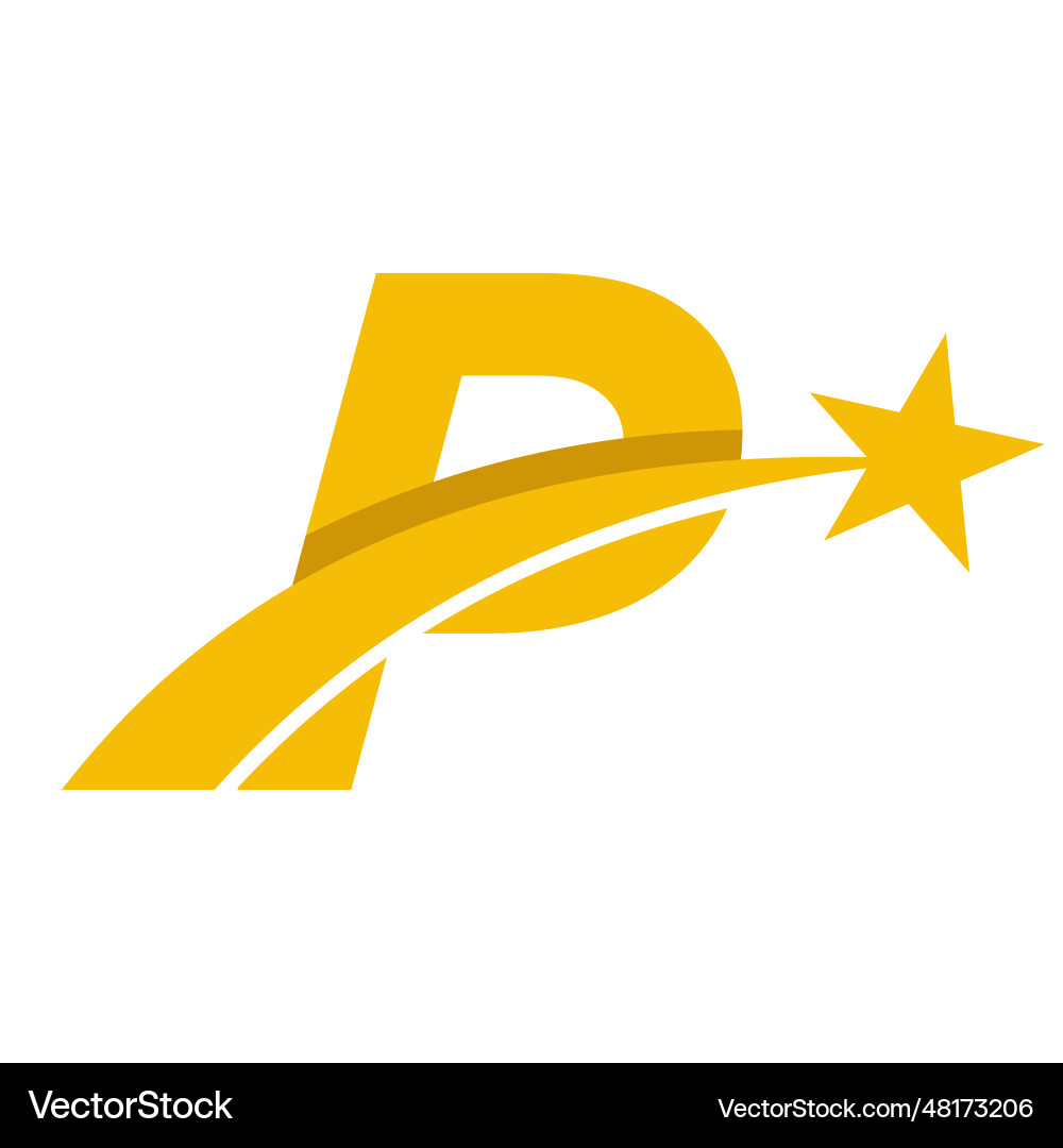Star logo on letter p moving symbol template Vector Image