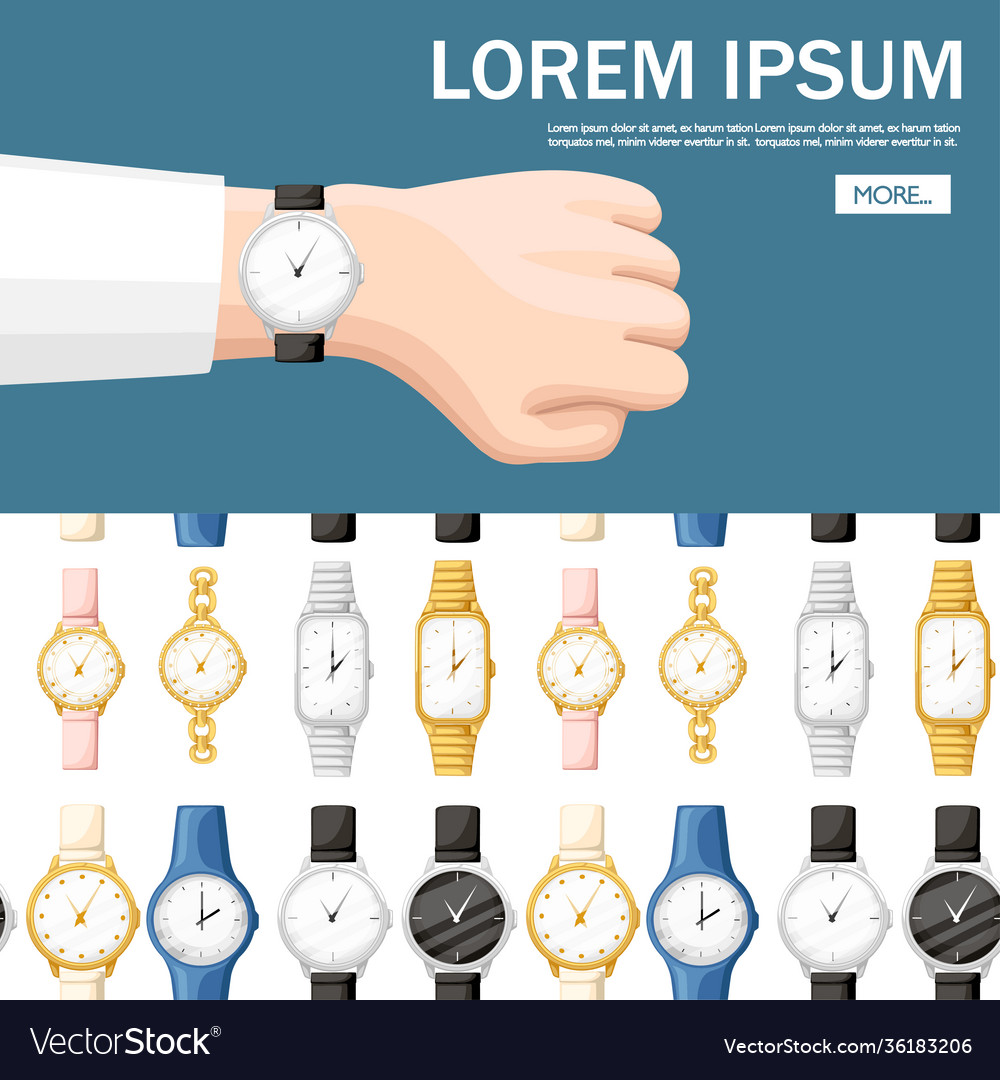 Wrist watch on hand set different style Royalty Free Vector