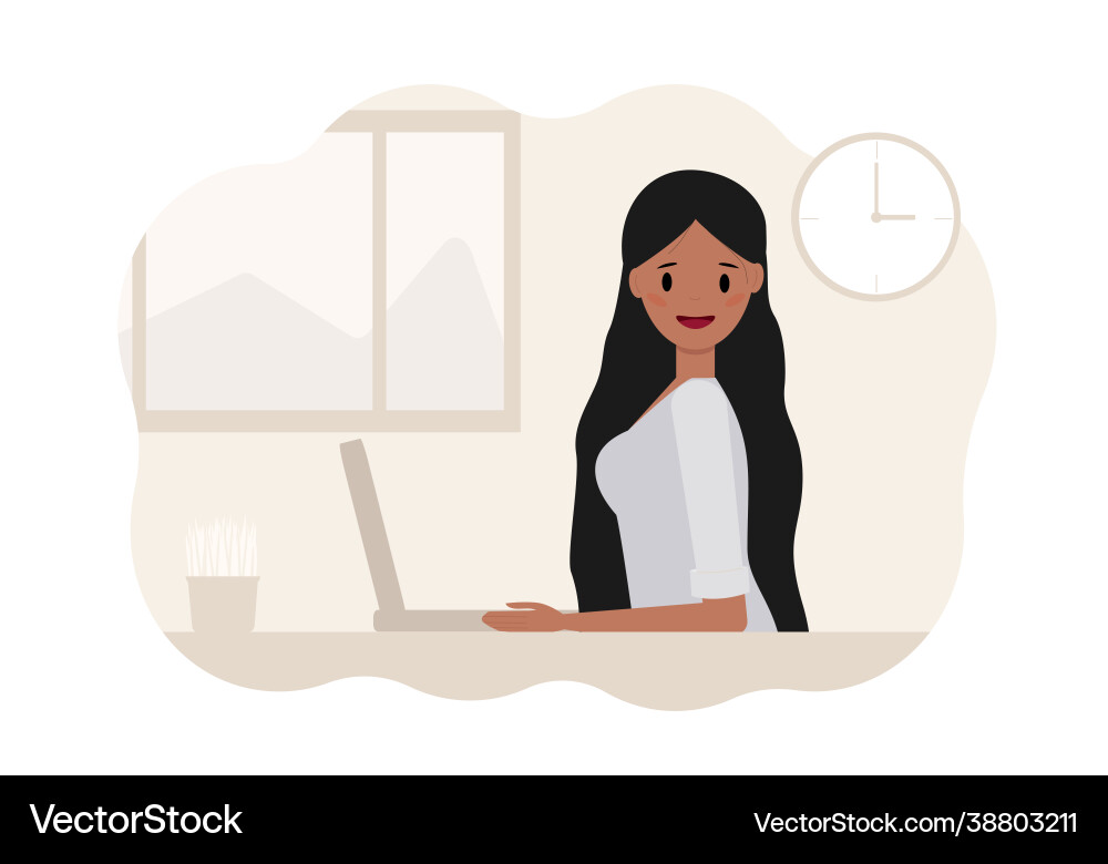 A young woman working at laptop Royalty Free Vector Image