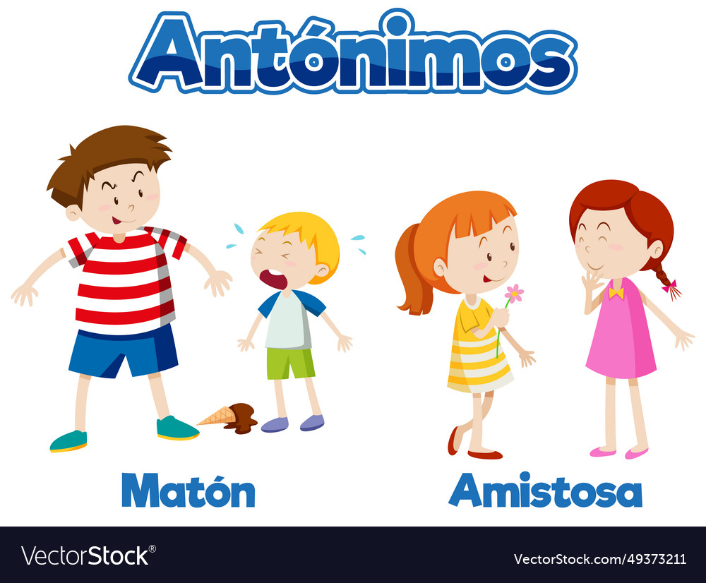 Antonym word card maton and amistosa in spanish Vector Image Antonym word card maton and amistosa in spanish Vector Image