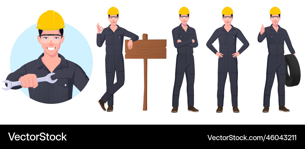 Engineer character wearing hard helmet and safety Vector Image