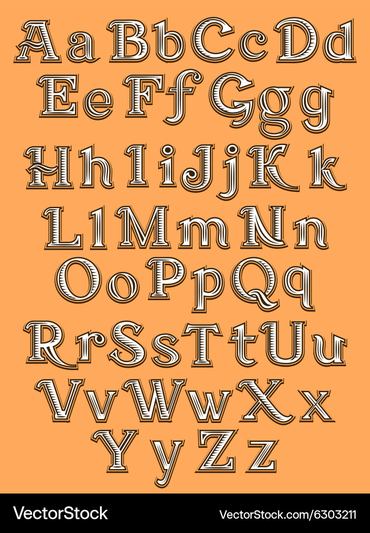 Font tattoo engraving woodcut Royalty Free Vector Image