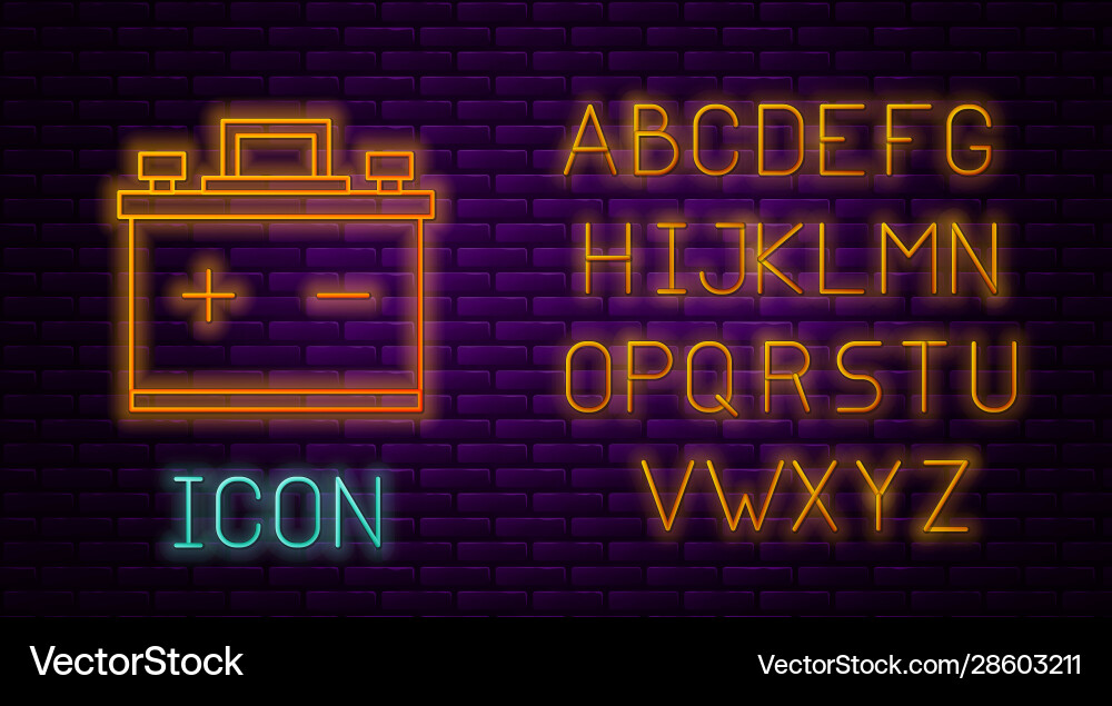 Glowing neon line car battery icon isolated Vector Image