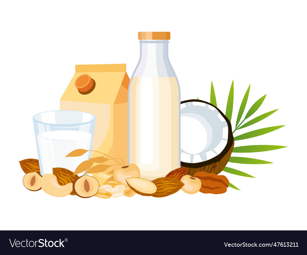 Plant-based milk glass and box icon set Royalty Free Vector Plant-based milk glass and box icon set Royalty Free Vector