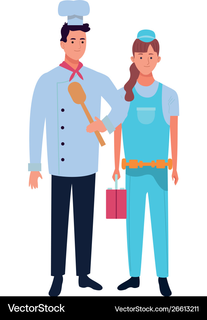 Professionals workers couple smiling cartoons Vector Image