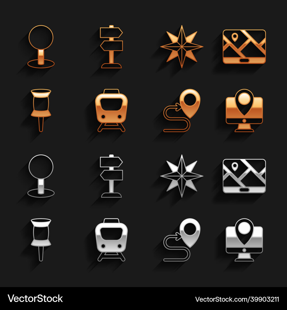 Set train city map navigation monitor Royalty Free Vector