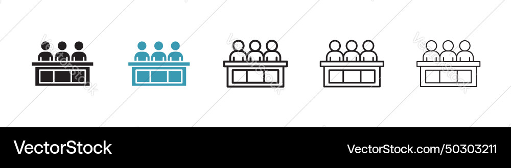 Trial by jury icon set meeting panel symbol Vector Image