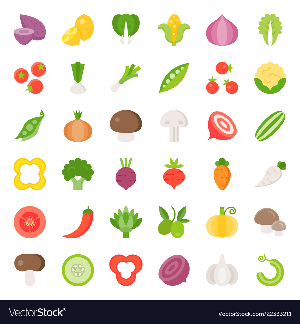 Vegetable icon set 22 flat design Royalty Free Vector Image