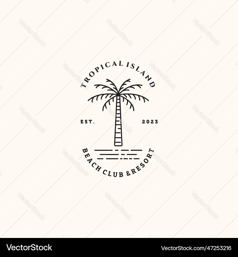 Coconut tree island line art logo minimalist Vector Image