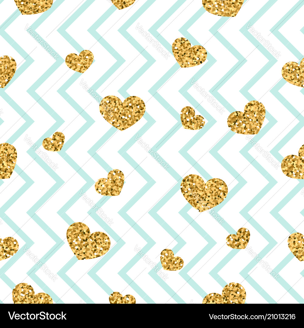 Gold heart seamless pattern blue-white geometric Vector Image